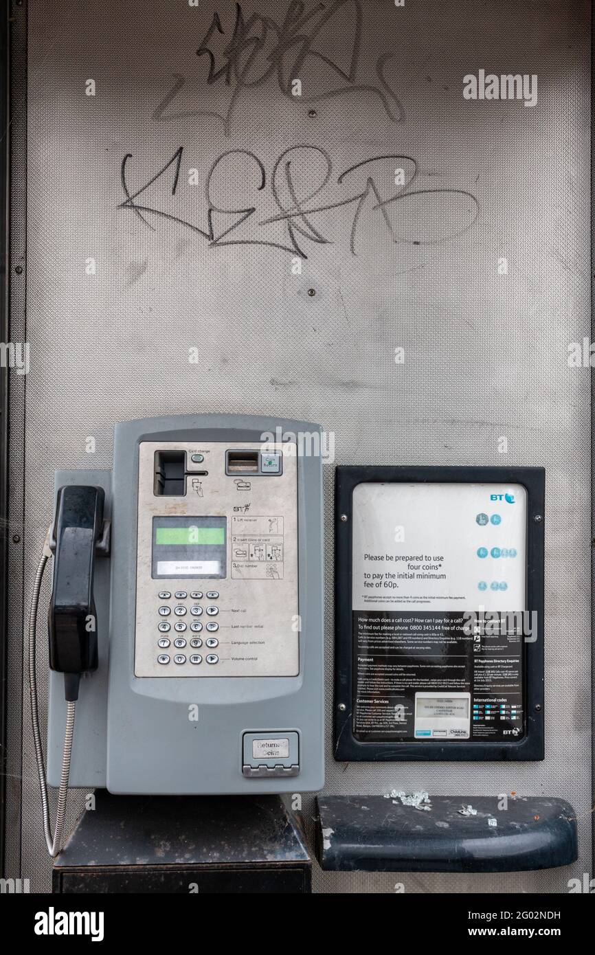 A scruffy British Telecom public pay phone on Cherry Hinton Road ...