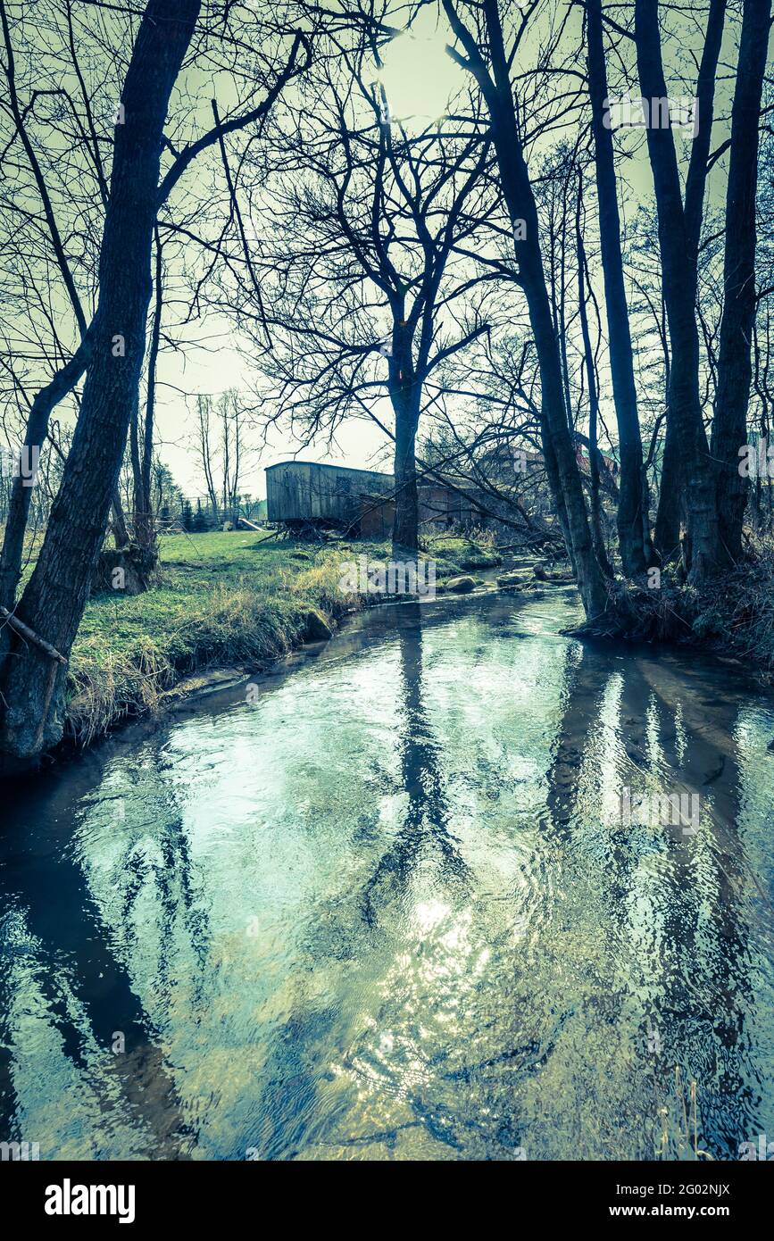 Landscape of river in the forest in spring, countryside scenery Stock ...