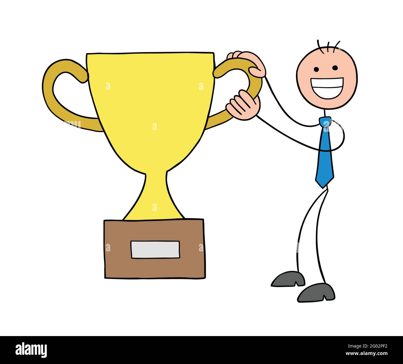 Stickman businessman character happy and won the trophy, vector cartoon ...