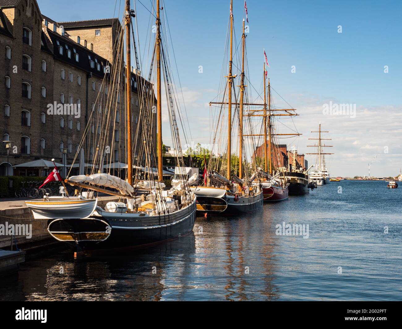 Copenhagen, Denmark - May 2019: Large sailing ships standing along the ...