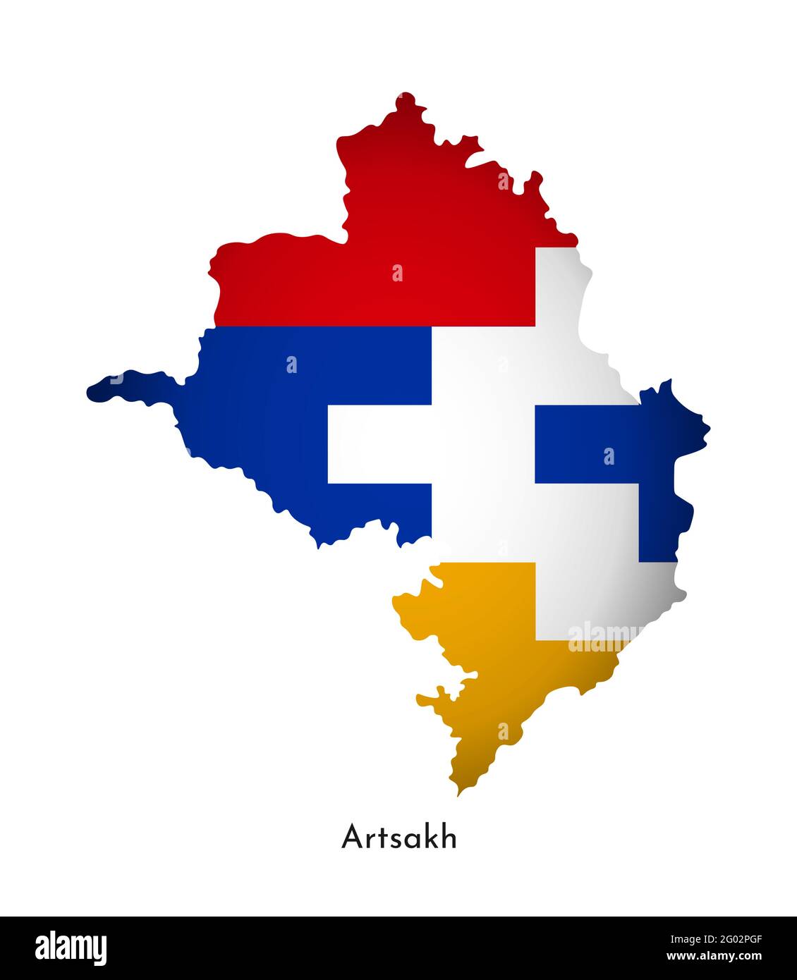 Vector illustration with Artsakh (Nagorno-Karabakh Republic) national flag with shape of this ...