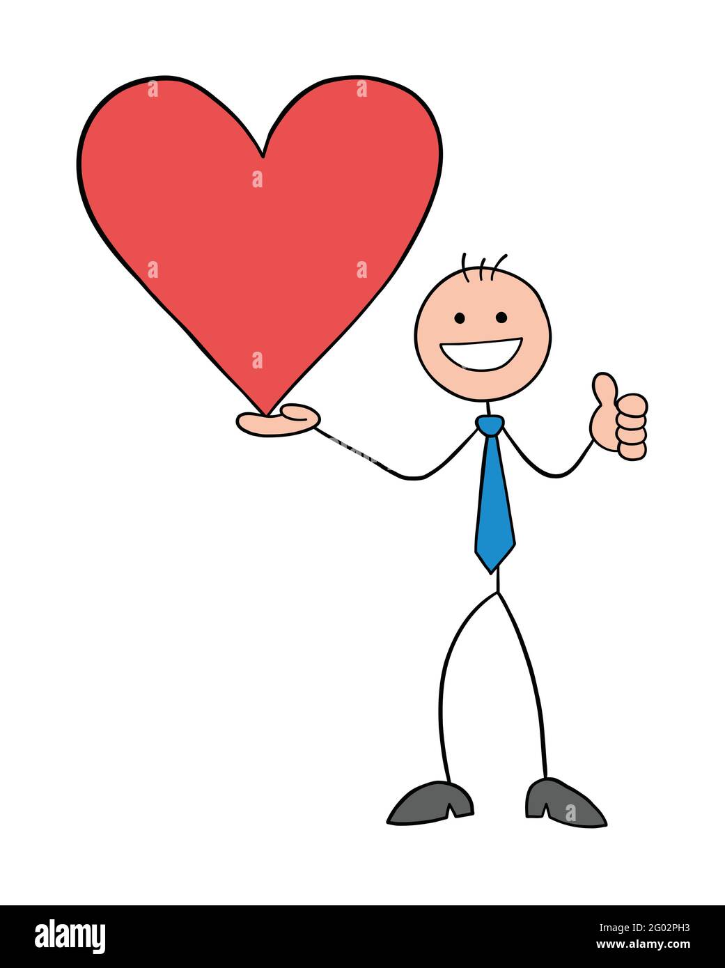 Stickman businessman character holding heart symbol and giving thumbs ...