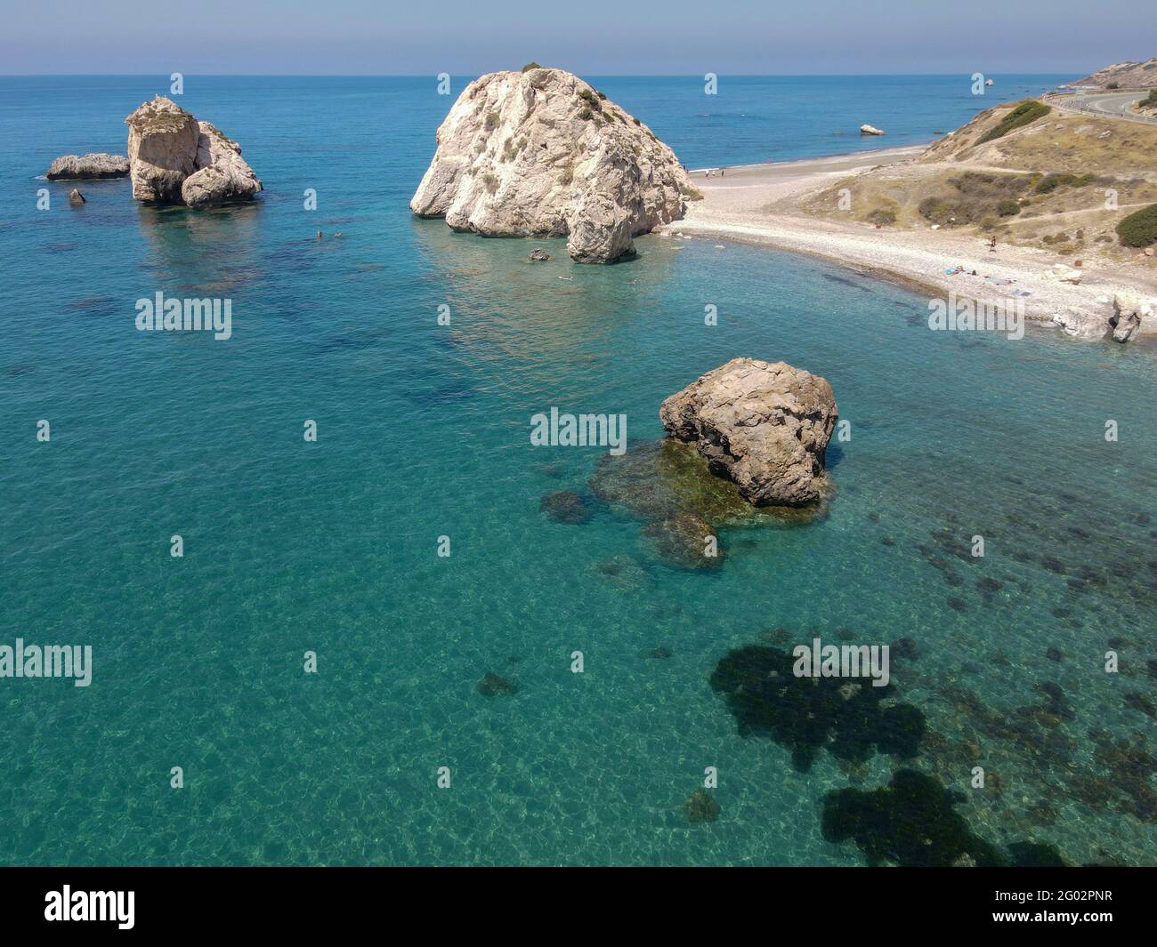 Drone view at Aphrodite's rock and beach on Cyprus Stock Photo - Alamy
