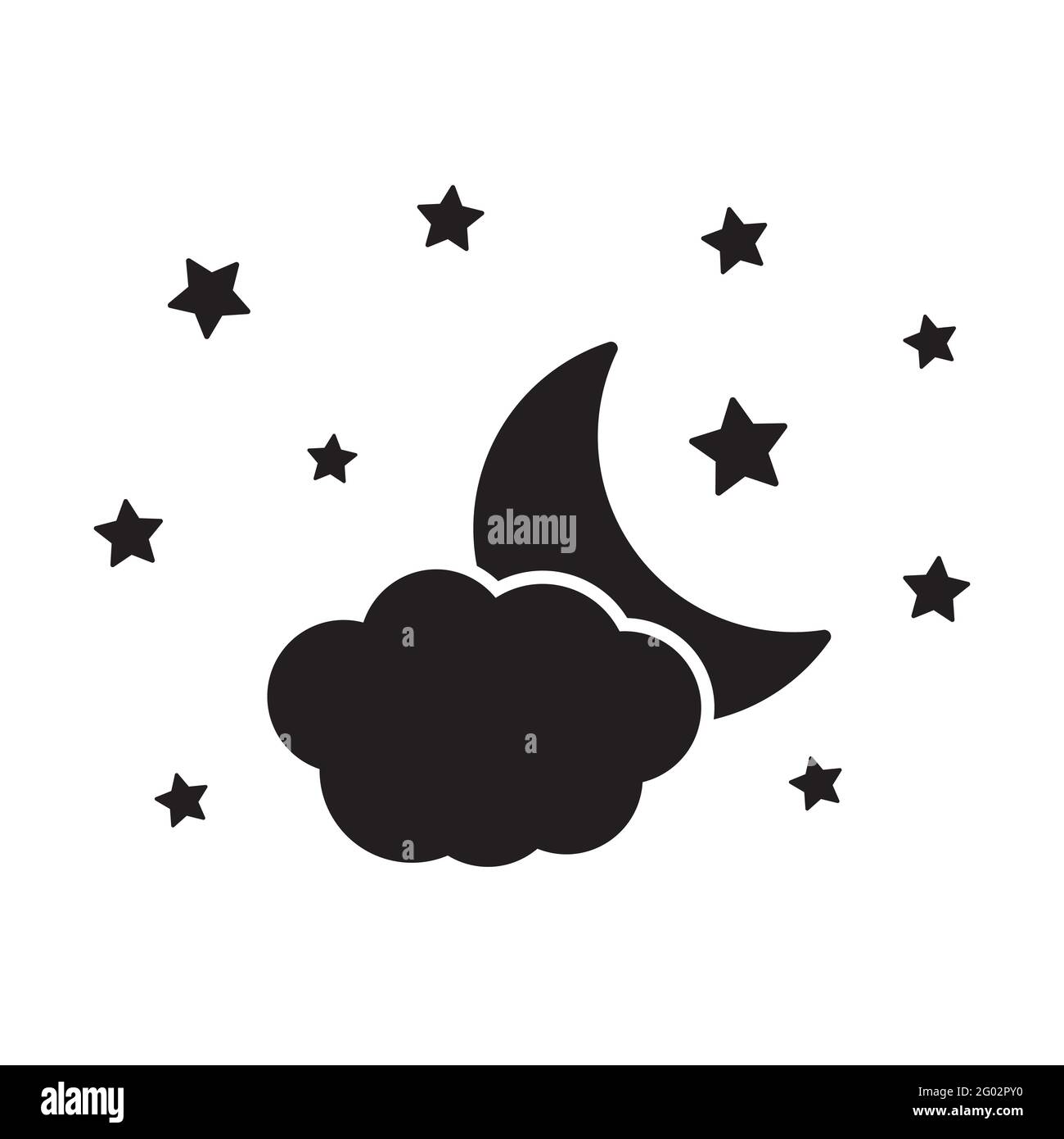Moon, stars and clouds vector icon on background. Night sky icon Stock ...