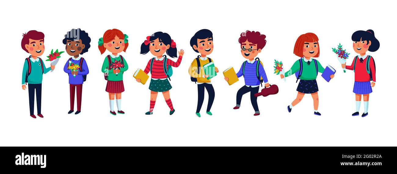 Pupils set. Group of children on white background. Flat style vector ...