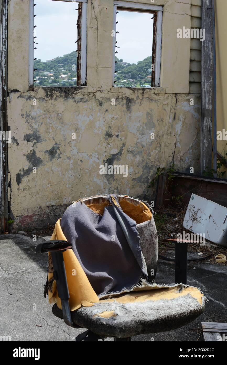 Ruined office at the fort Grenada Caribbean old seat windows broken ...