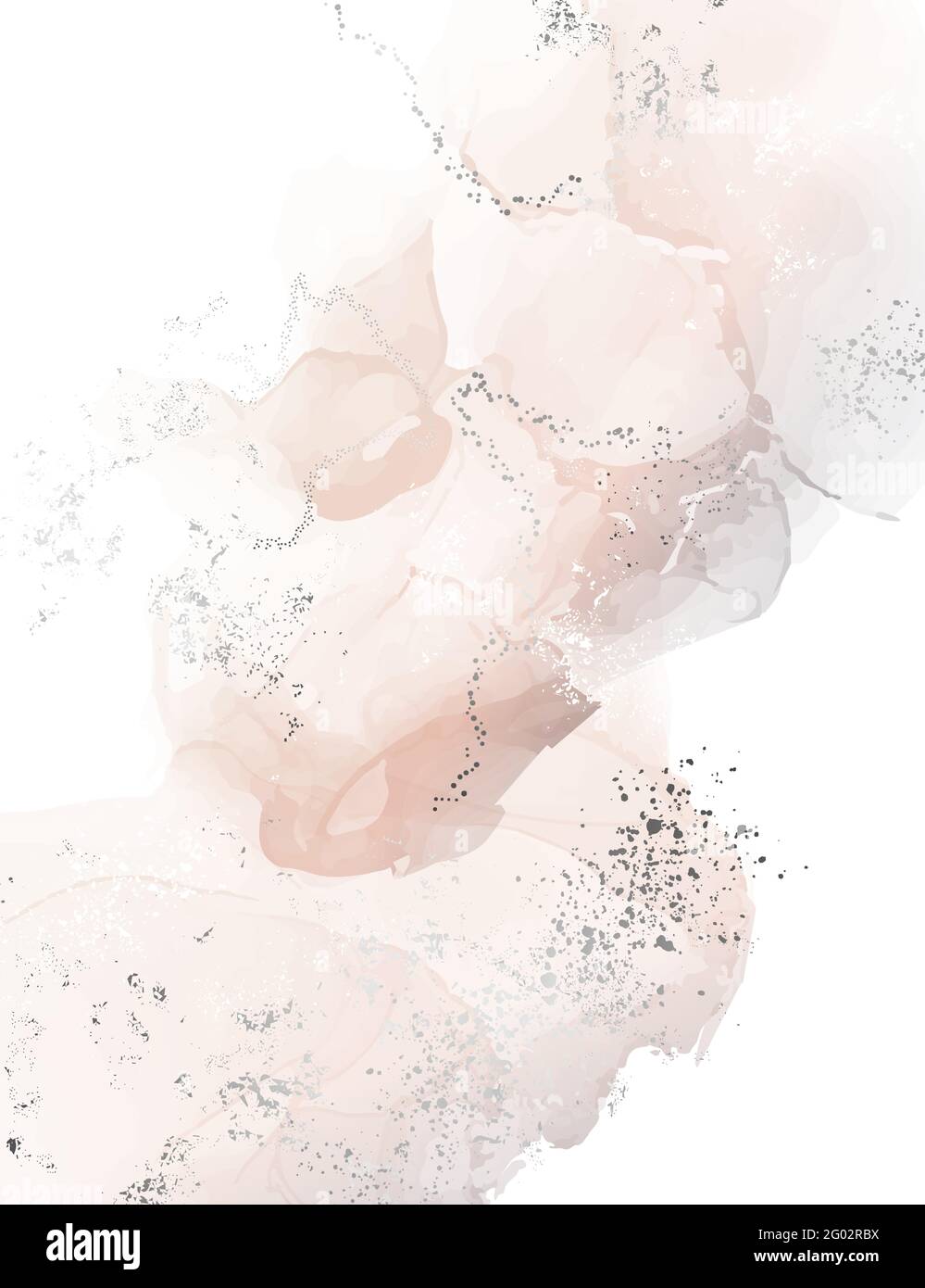 Abstract coral pink silver watercolor marble texture white background ...