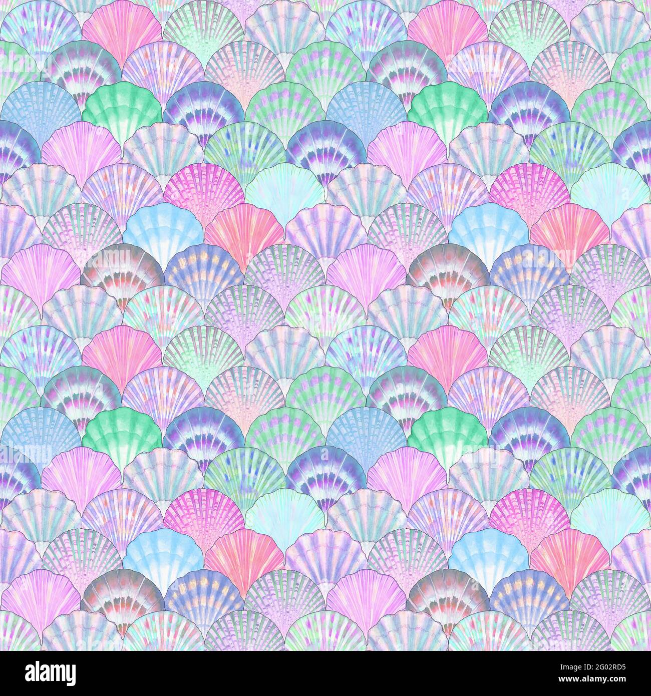 Watercolor sea shell japanese waves seamless pattern. Hand drawn ...
