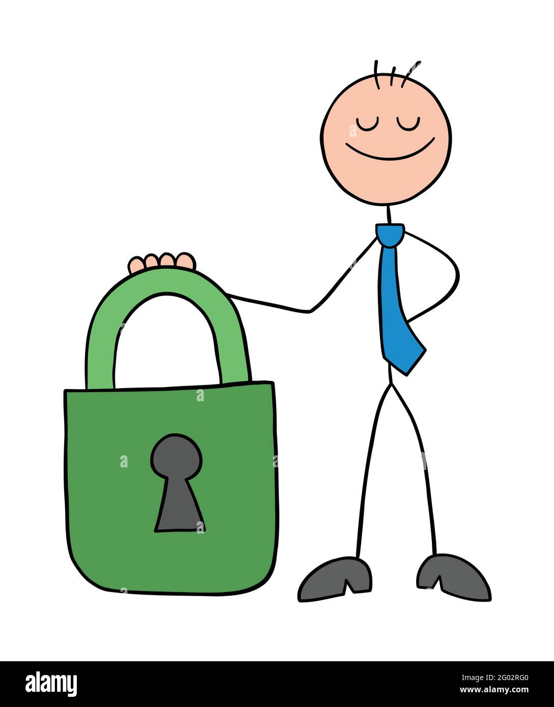Stickman businessman character with locked padlock and happy, vector ...