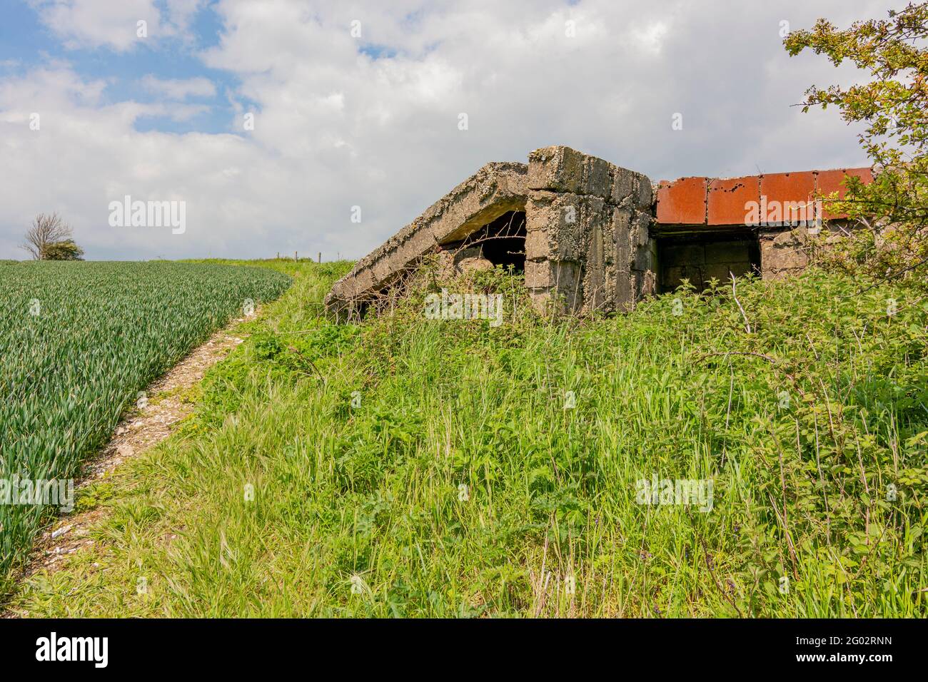The remains of a World War Two Pill Box / Defence Position Stock Photo ...