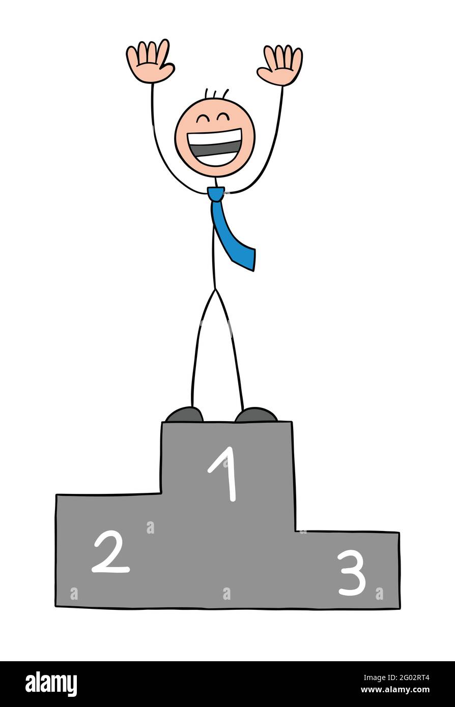 Stickman businessman character in the first place on a podium and very ...