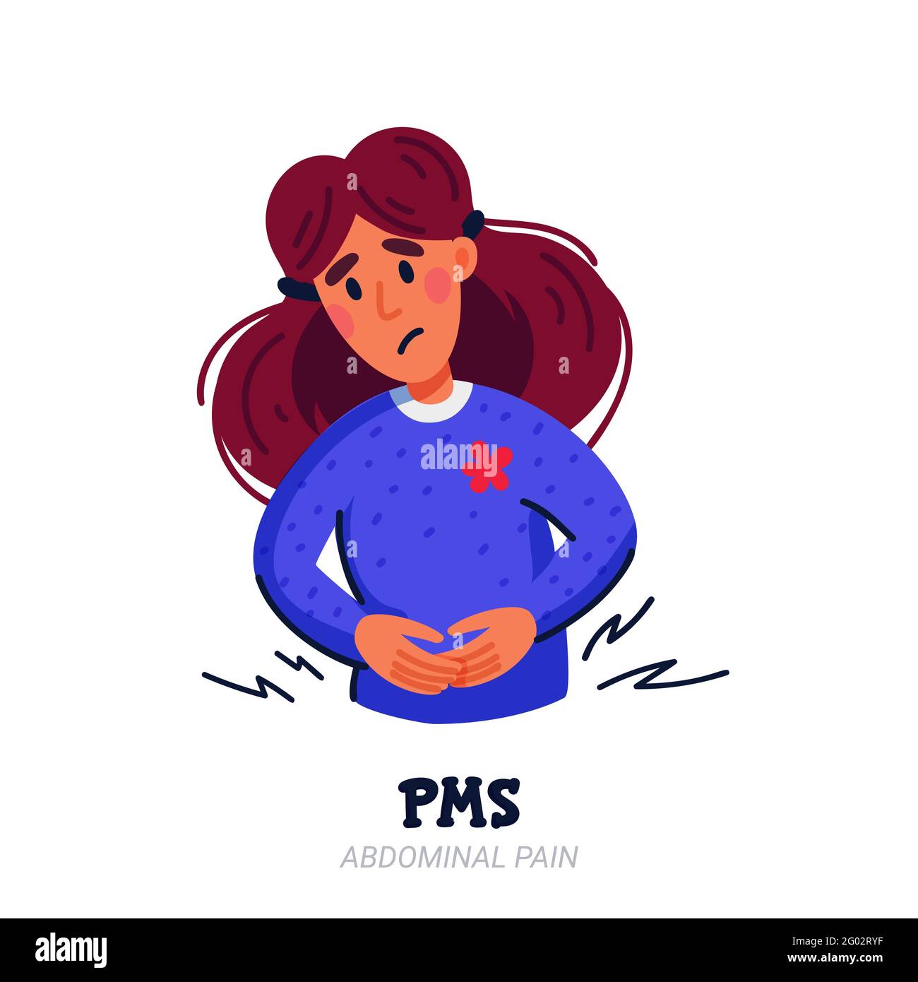 PMS symptoms concept. Woman suffering from premenstrual syndrome such ...