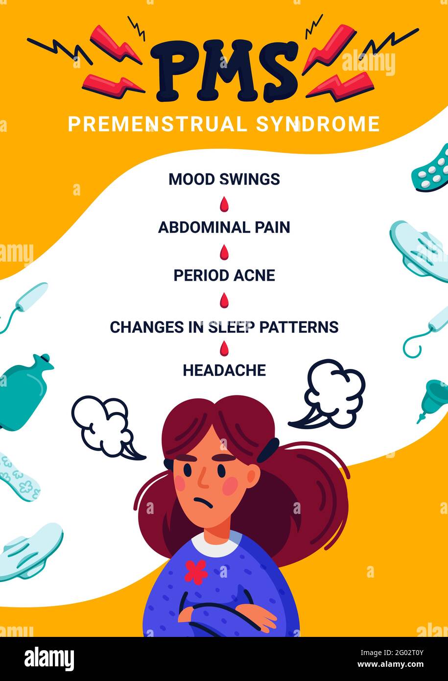 PMS vertical banner concept. Woman suffering from premenstrual syndrome ...