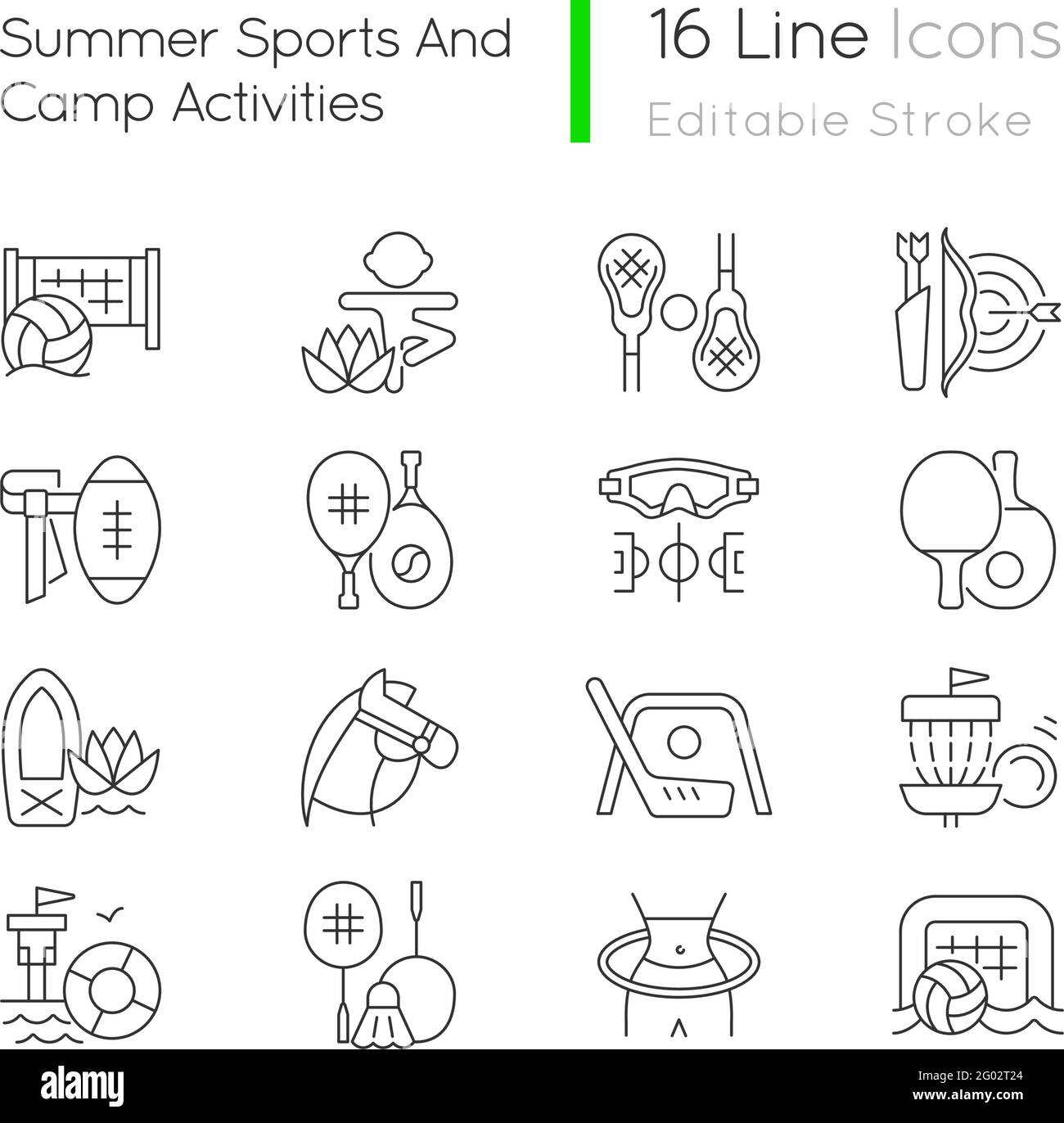 Summer sports and camp activities linear icons set Stock Vector Image ...