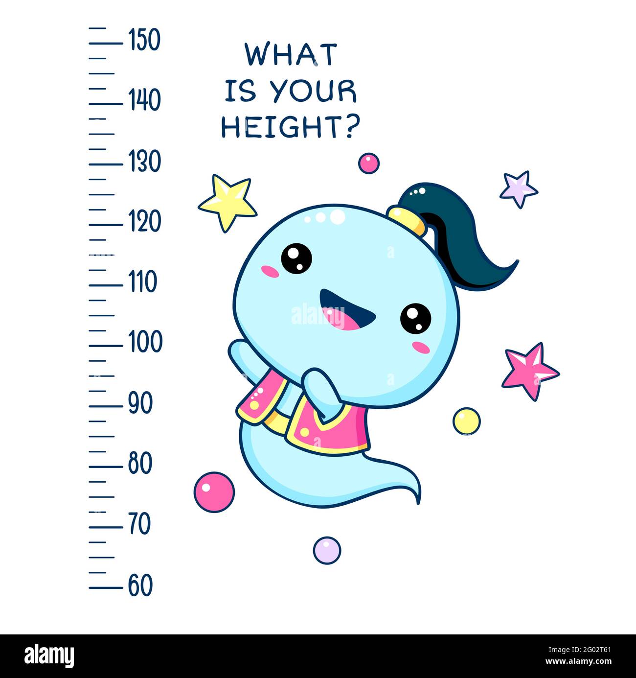 Height chart with cute genie. Kids meter with cartoon genie ...