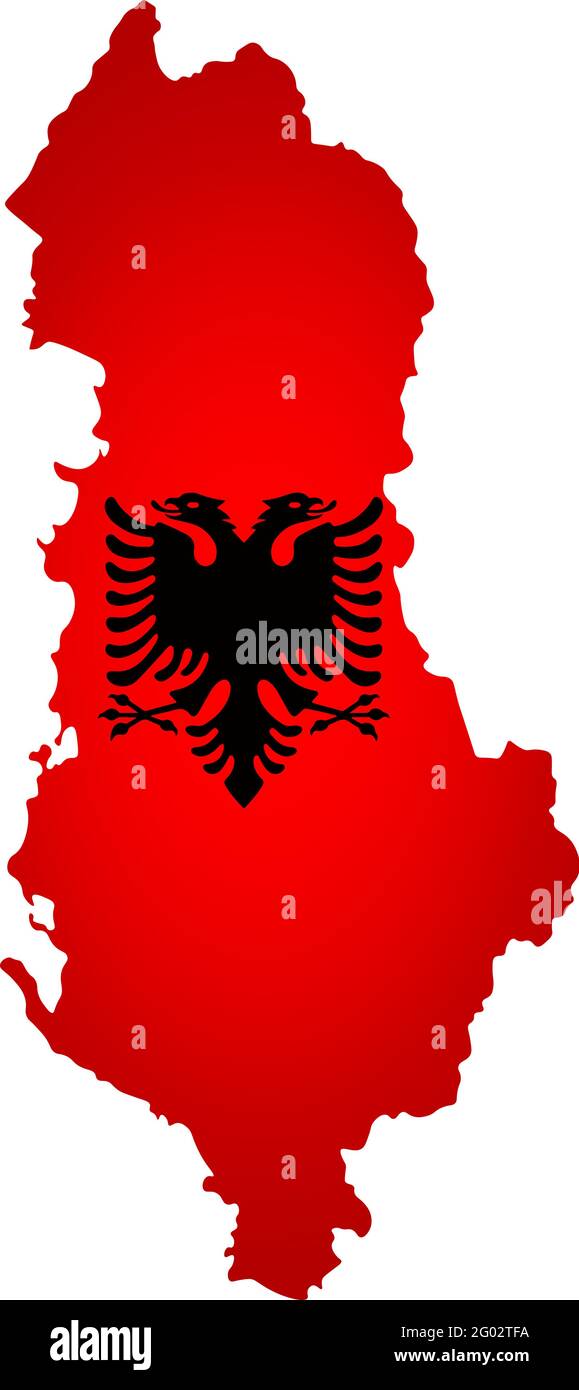 Illustration with national flag with simplified shape of Albania map ...