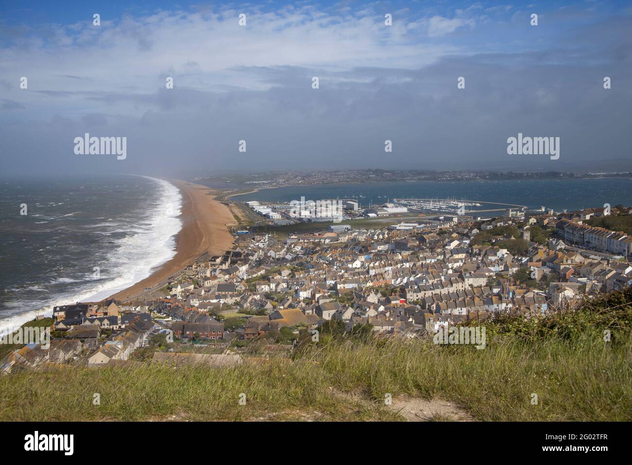 chesil beach and weymouth bay viewed from the isle of portland dorset ...