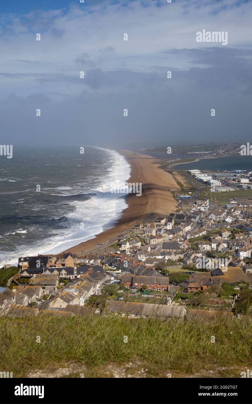 chesil beach and weymouth bay viewed from the isle of portland dorset ...