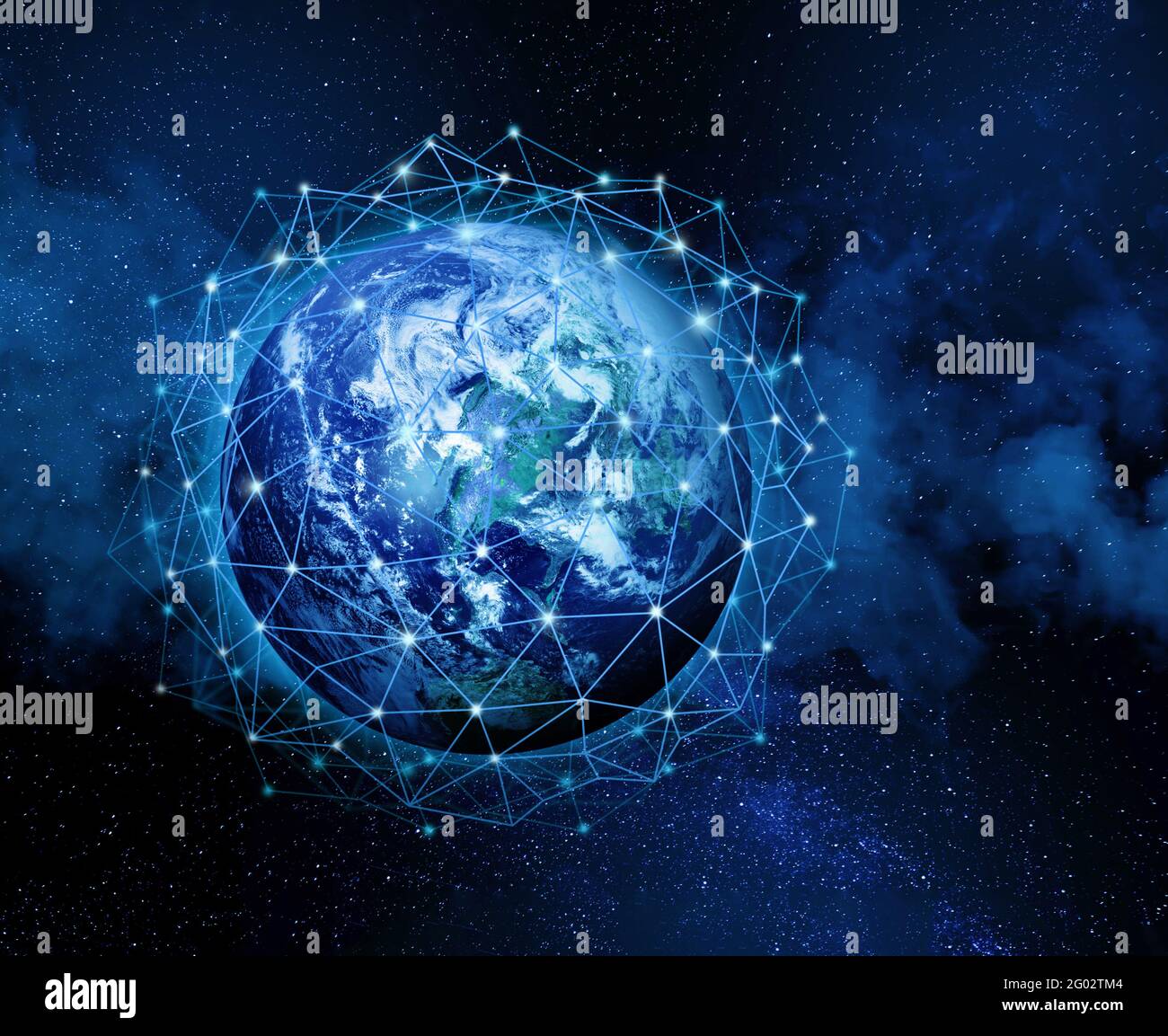 Global network mesh around planet Earth, worlwide data information ...