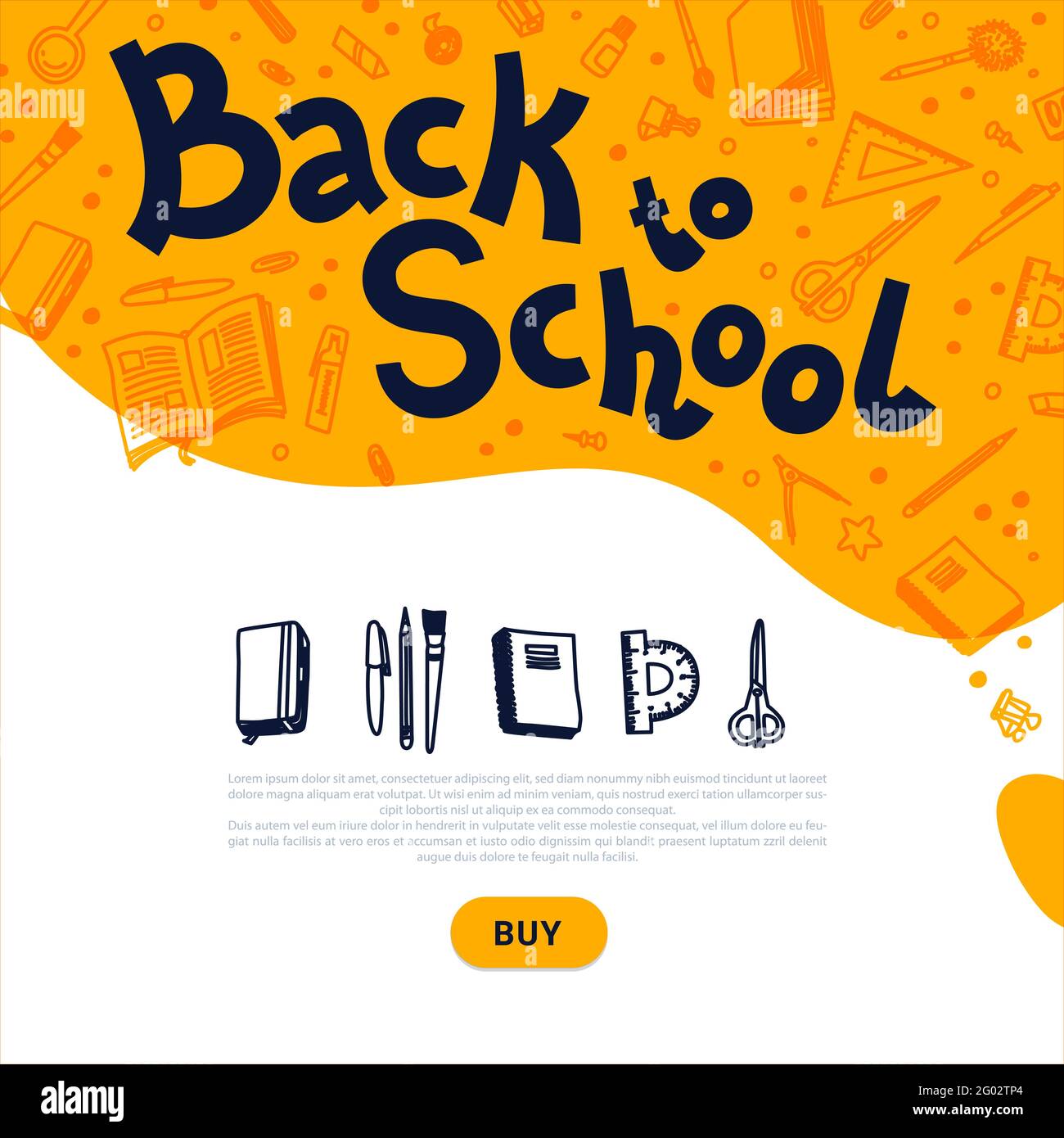 Back to school template. School supplies online shopping. Doodle-style ...