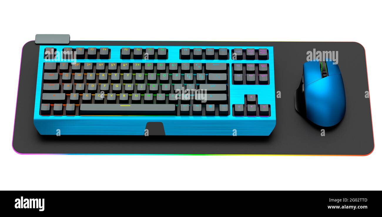 Computer keyboard and mouse on professional pad isolated on white ...