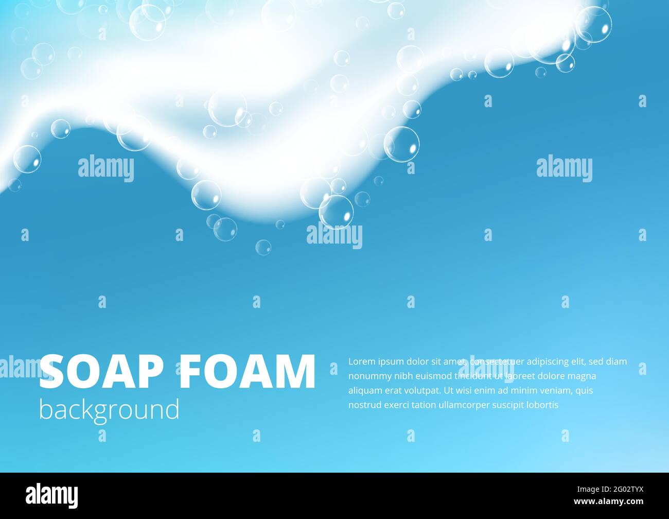 Beautiful blue background with realistic Soap foam with bubbles ...