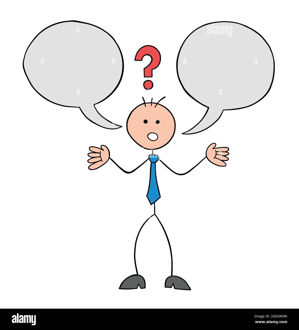 Stickman businessman character has two thoughts and is undecided ...