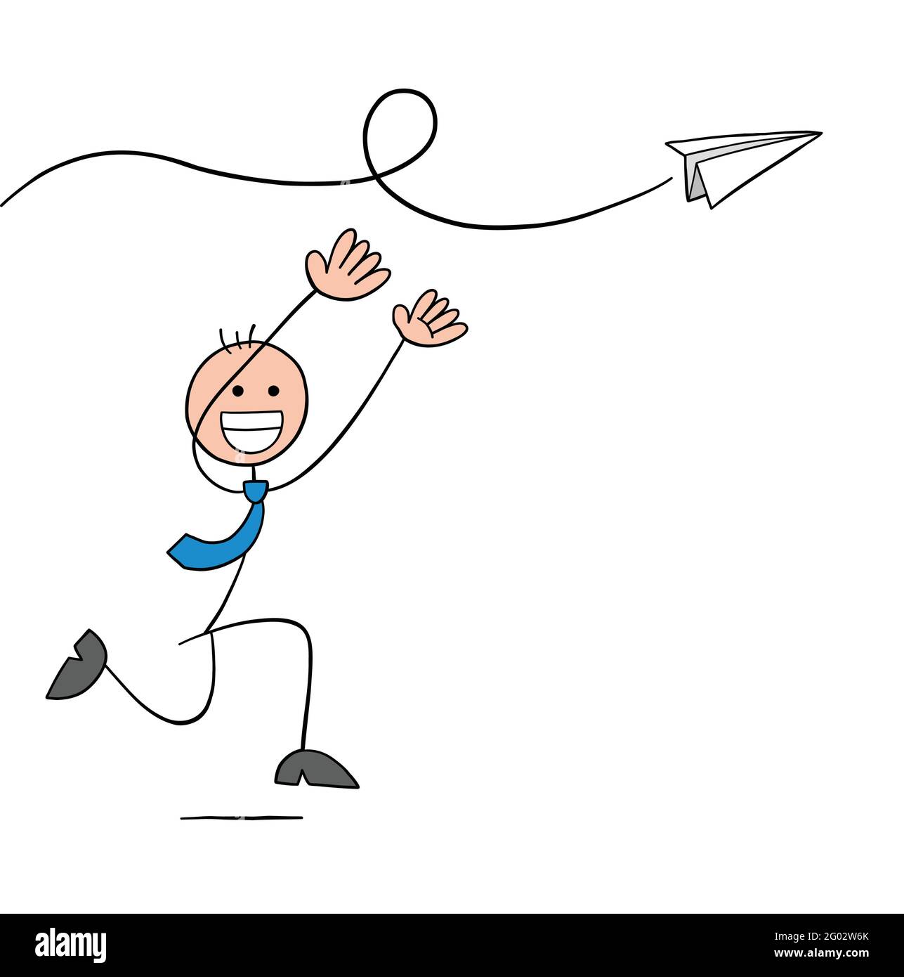 Stickman businessman character trying to catch the paper plane, vector ...