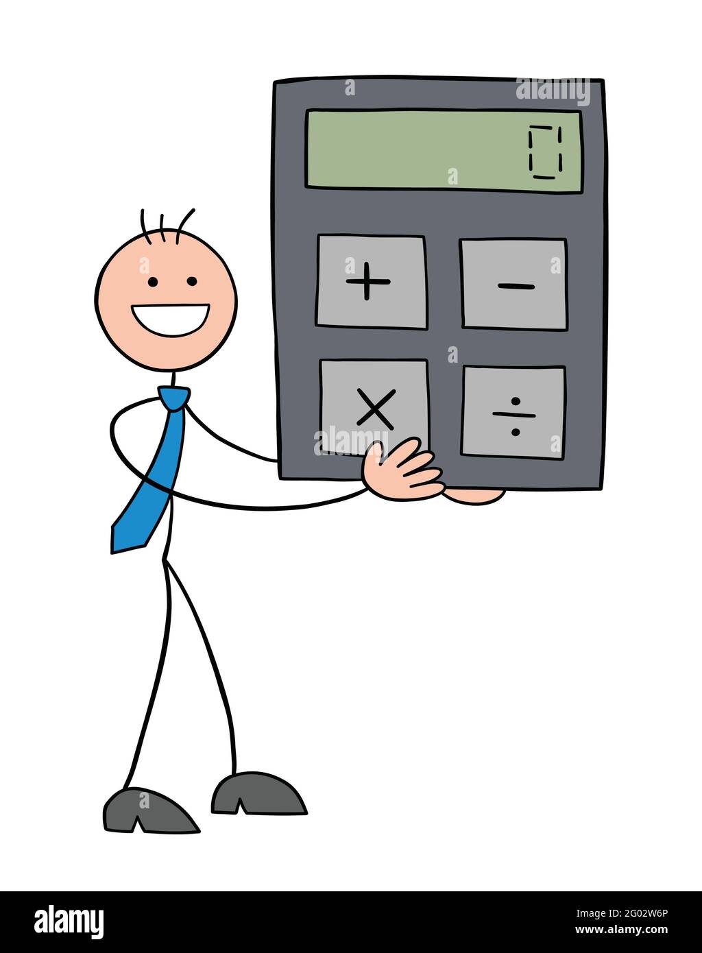Stickman businessman character holding calculator and smiling, vector ...