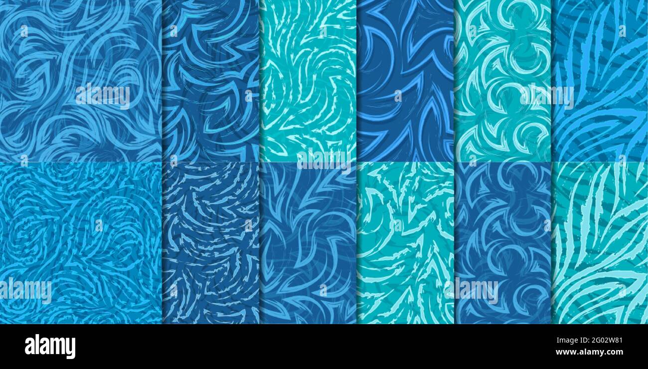 Set of 12 seamless vector patterns corners and waves in nautical colors ...