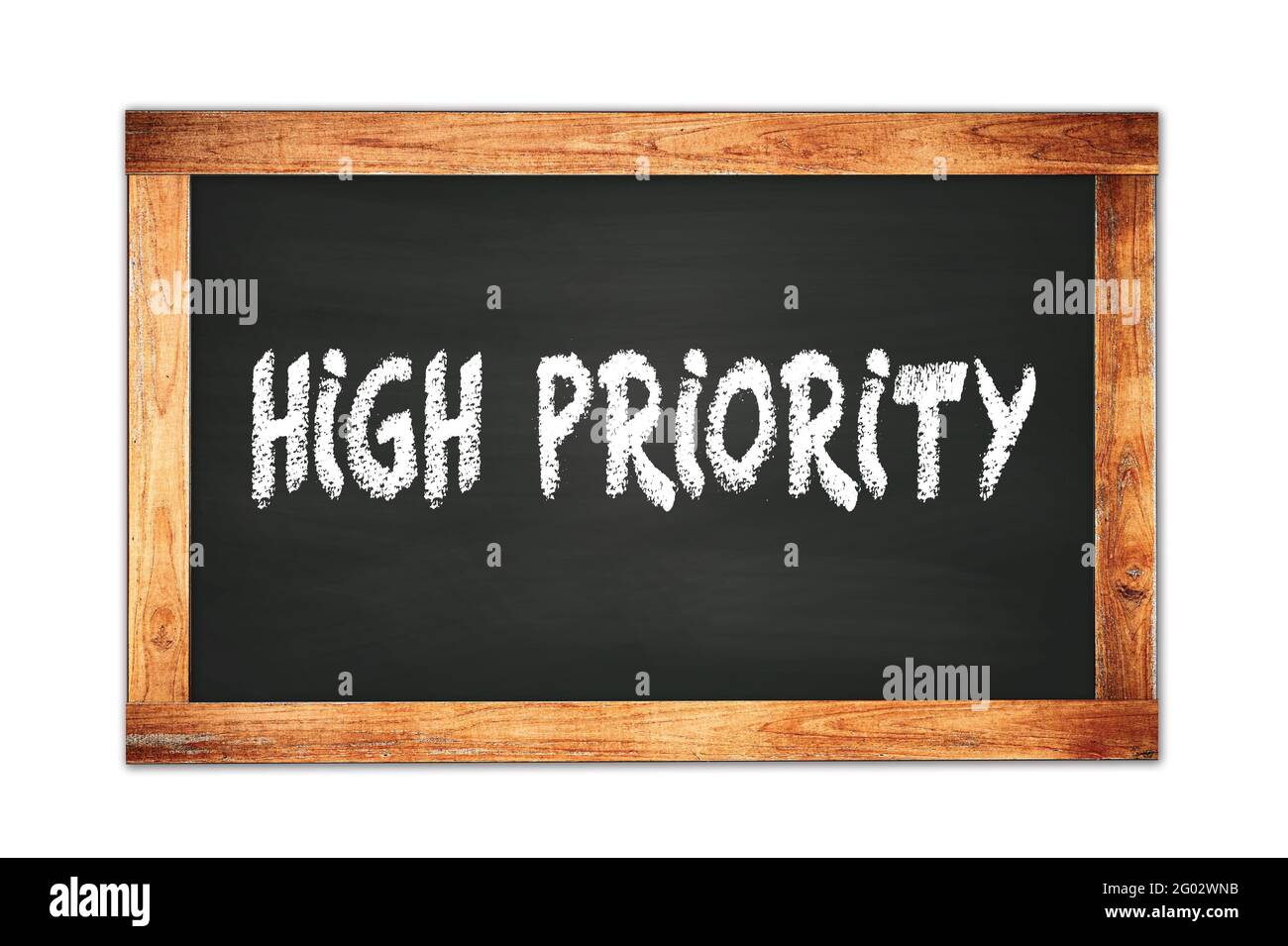 HIGH PRIORITY text written on black wooden frame school blackboard ...