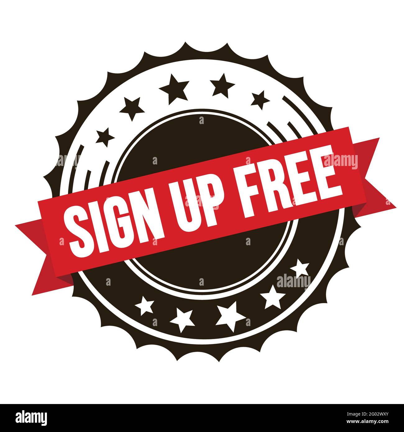 SIGN UP FREE text on red brown ribbon badge stamp Stock Photo - Alamy