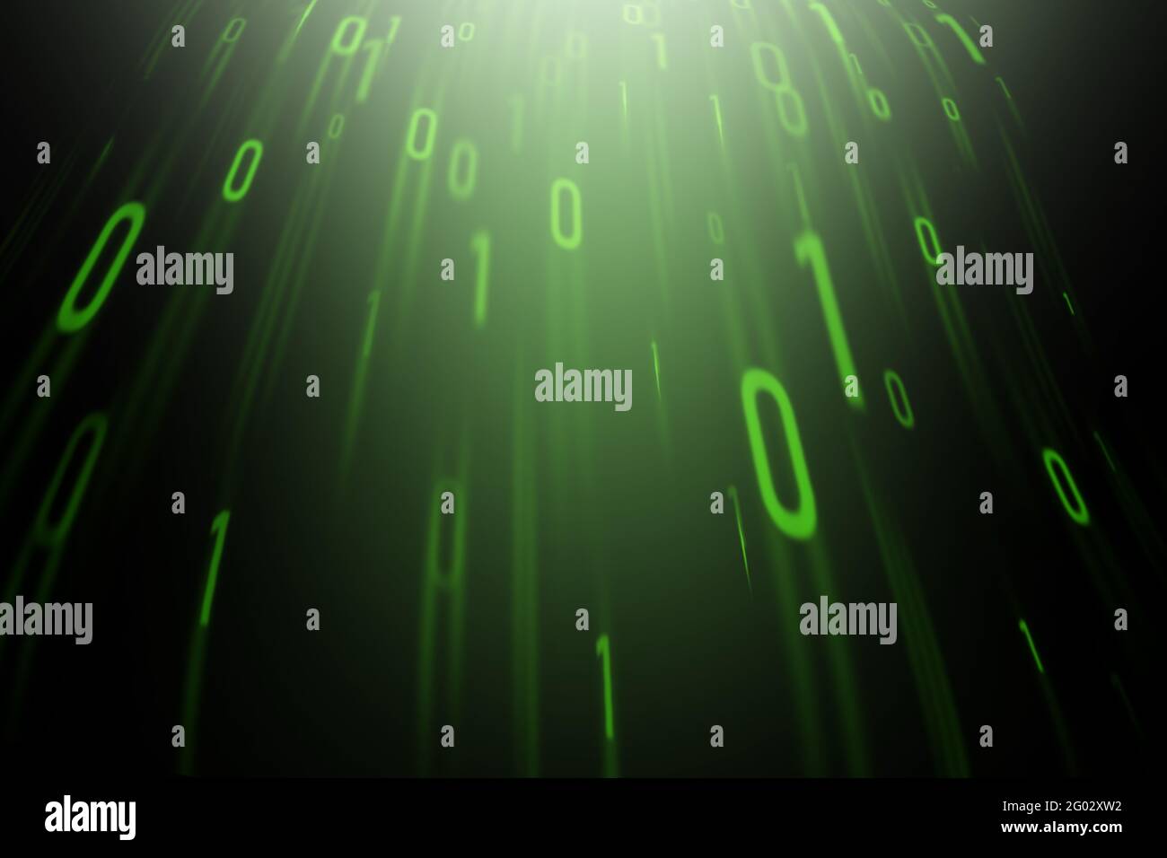 Abstract green binary code on a black background. Green lines of binary ...