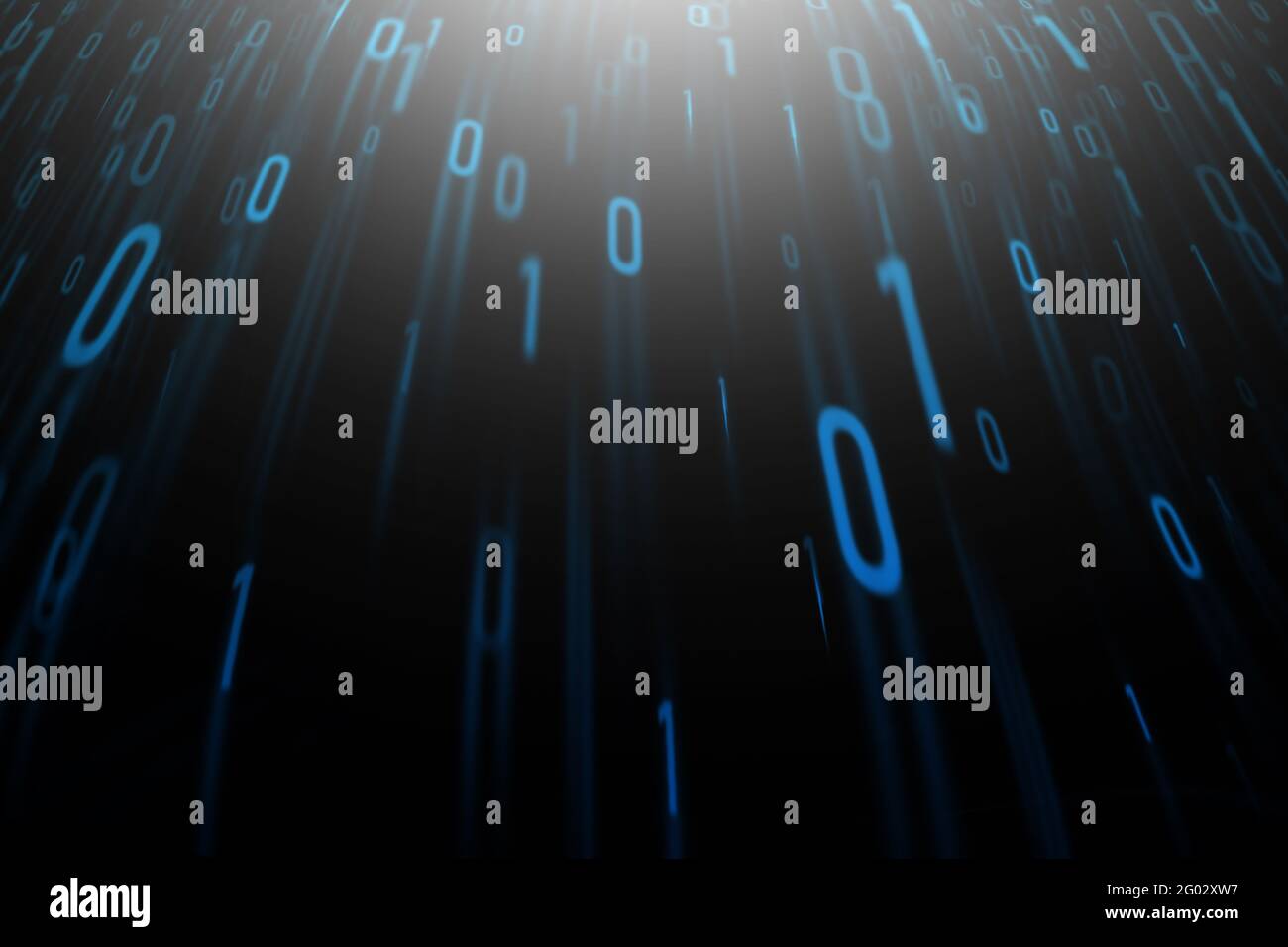 Abstract blue binary code on a black background. Blue lines of binary ...