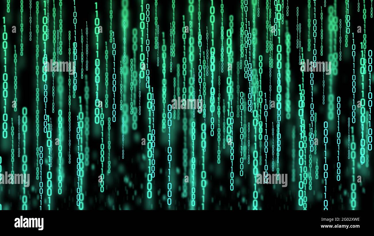 Abstract green binary code on a black background. Green lines of binary code Stock Photo - Alamy
