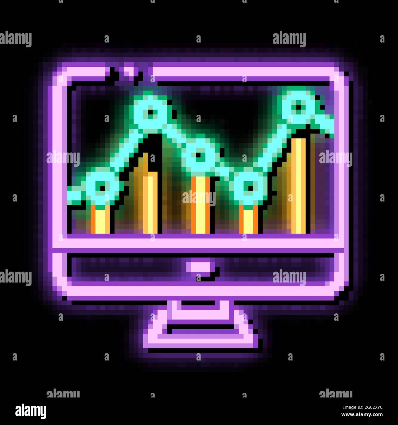 Graph On Computer Monitor Financial neon glow icon illustration Stock ...