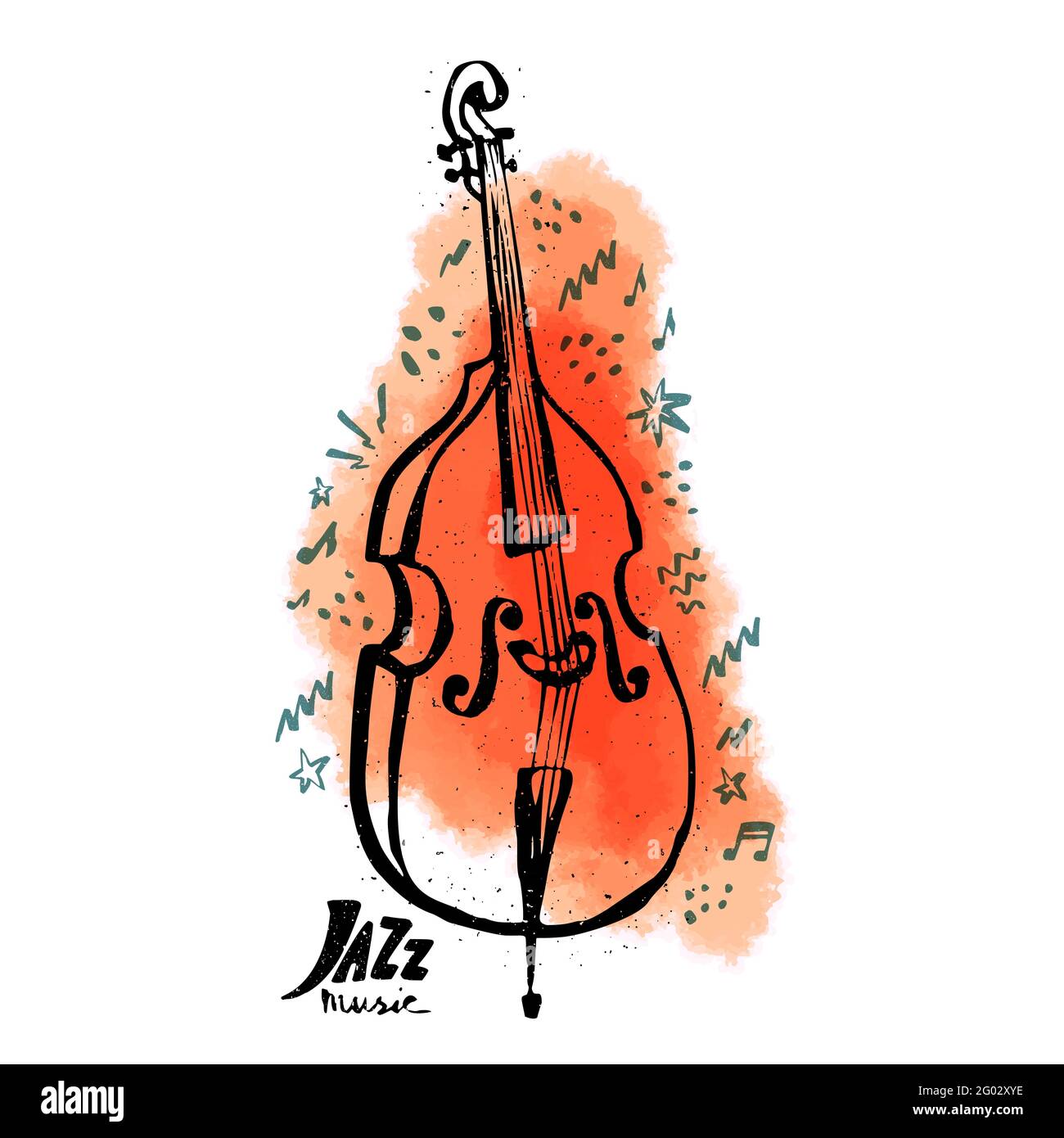 Hand-drawn contrabass. Jazz music concept. Ink style vector ...