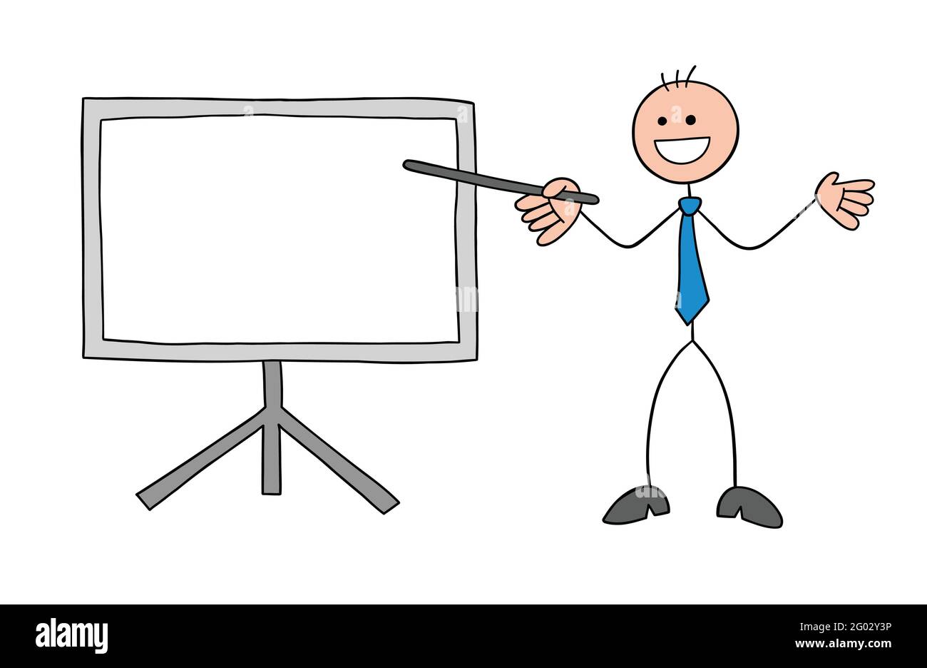 Stickman businessman character happy and in front of the whiteboard and ...