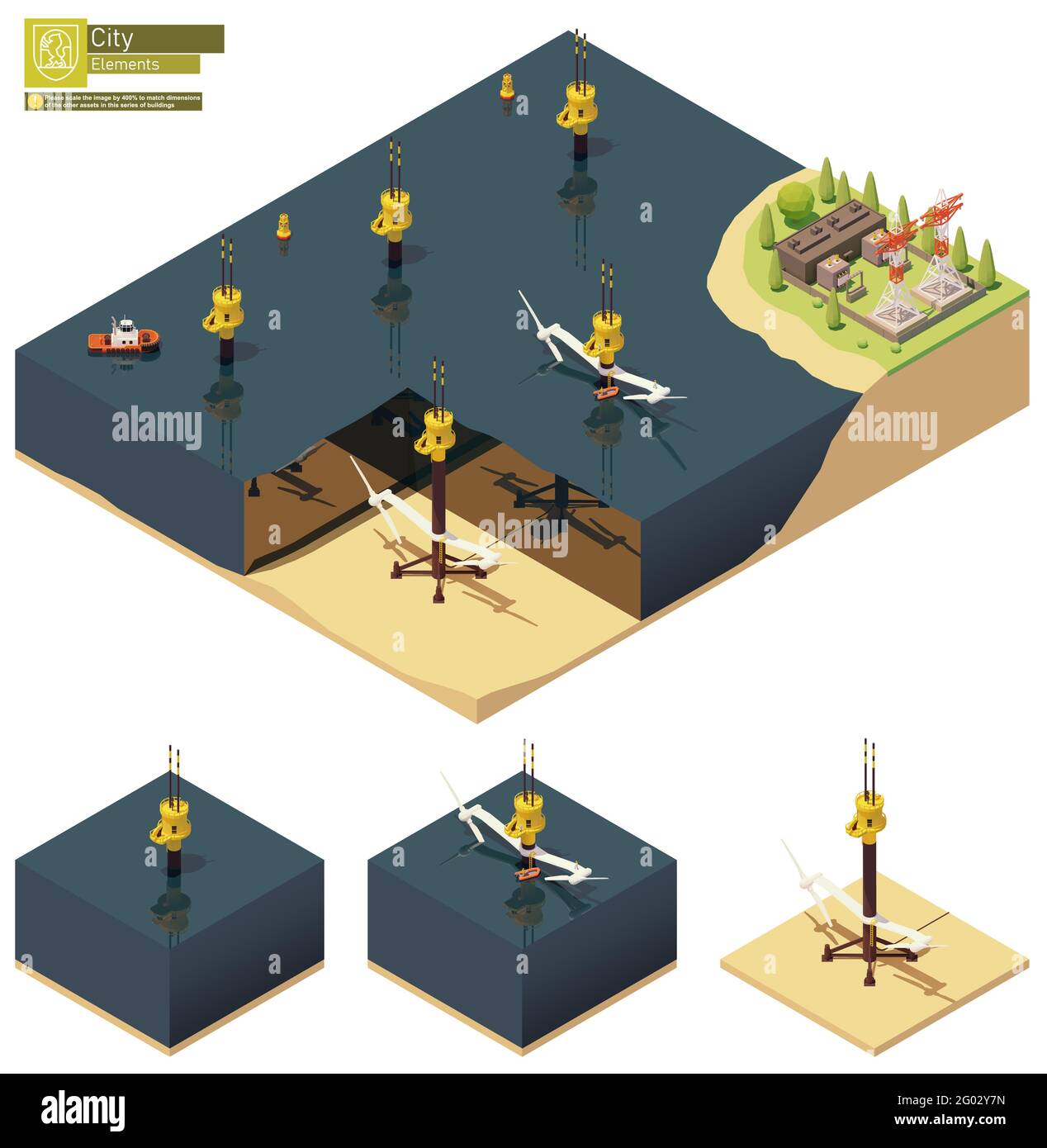 Vector isometric offshore tidal power plant turbines Stock Vector Image ...