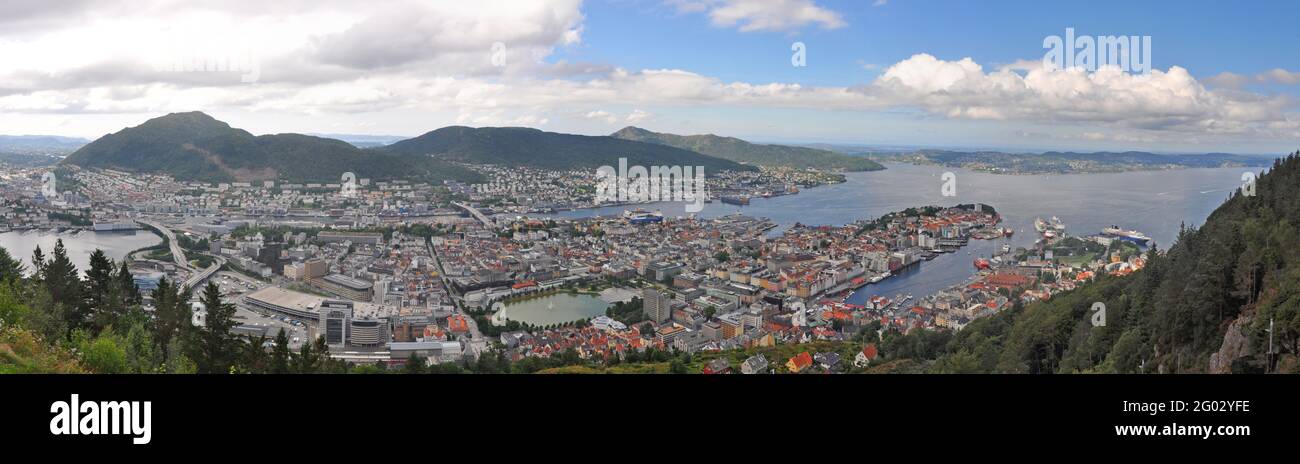 Panoramic aerial or drone view over the city of Bergen in Norway Stock ...