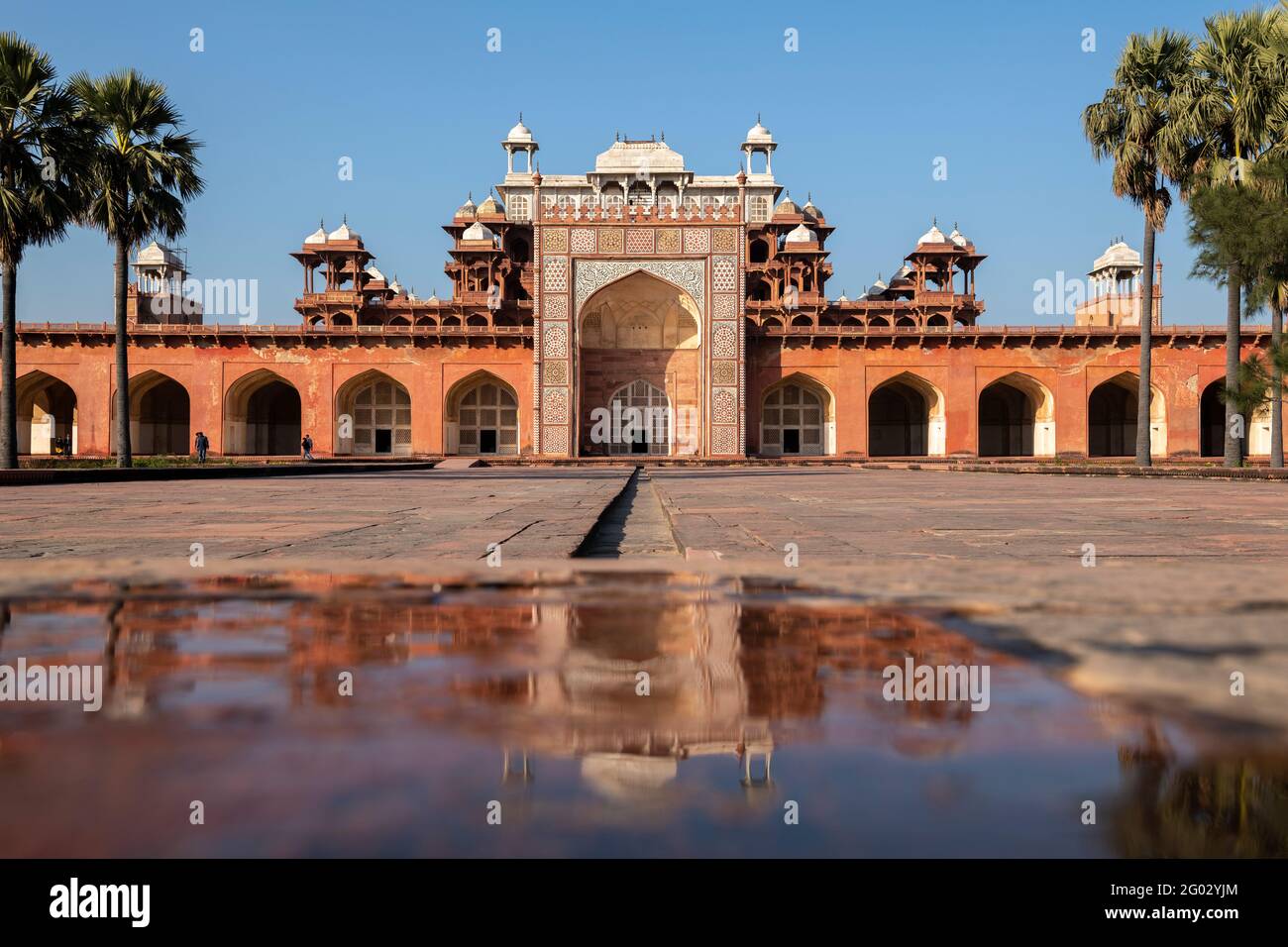 Reflection of the Akbar tomb, Sikandra, which was built in 1605–1613 by ...