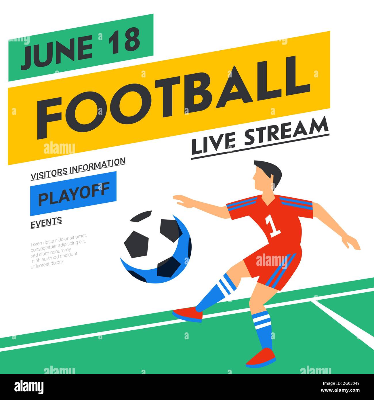Football web banner. Live stream match. Football player in red with ...