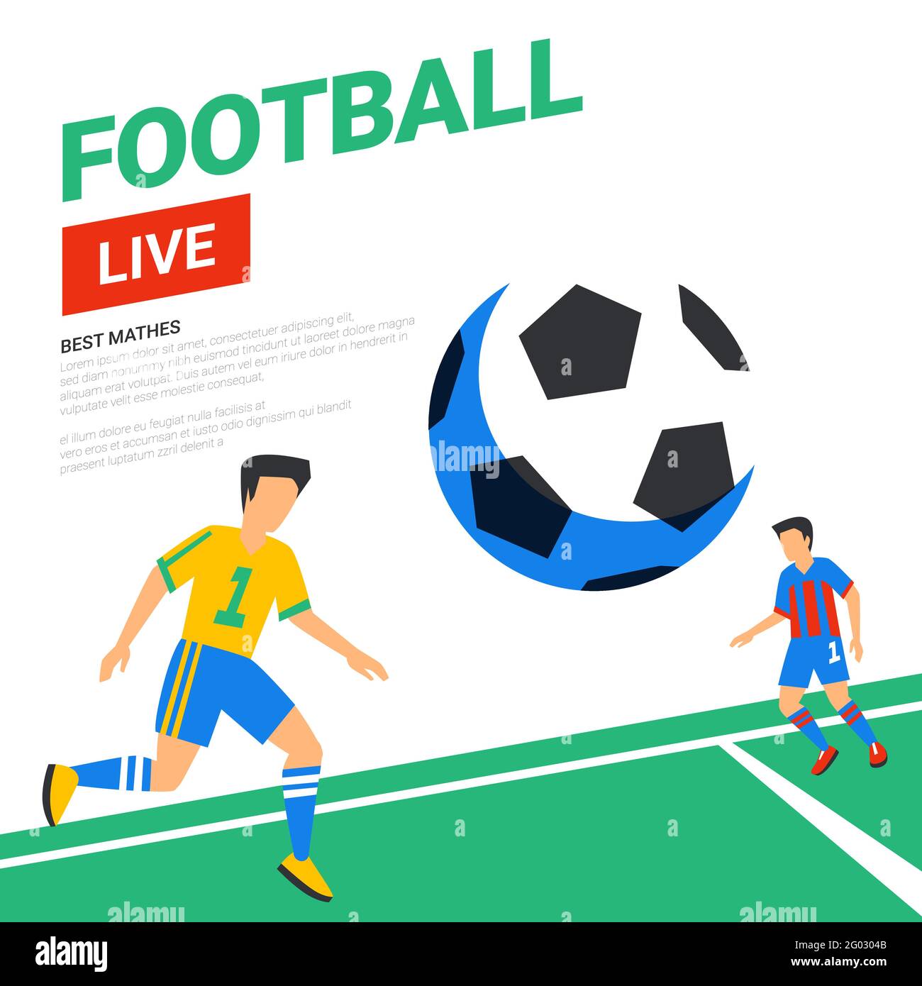 Football web banner. Live stream match. Football players with ball in ...