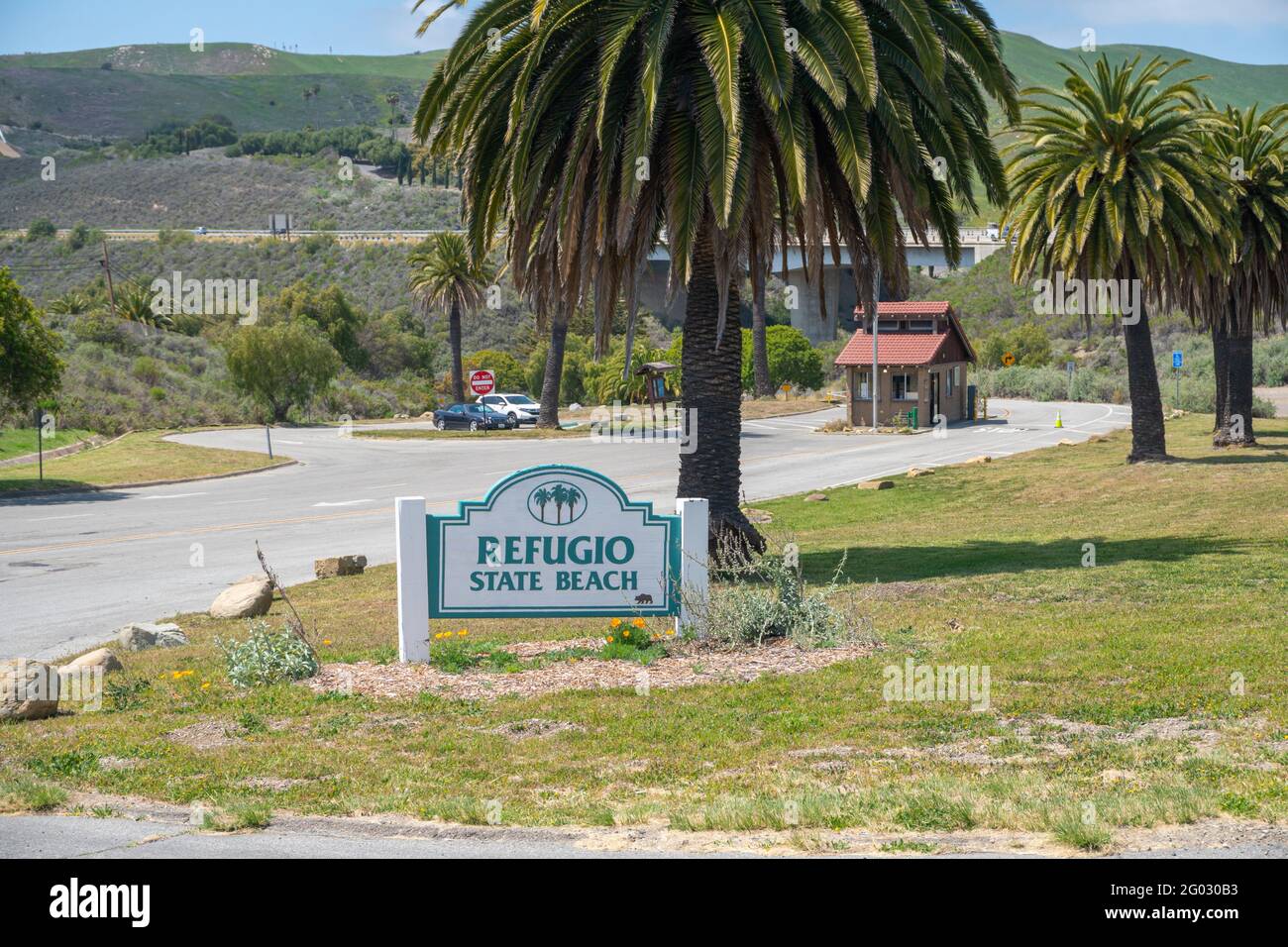 REFUGIO STATE BEACH, CALIFORNIA, UNITED STATES - Apr 14, 2021: A wooden ...