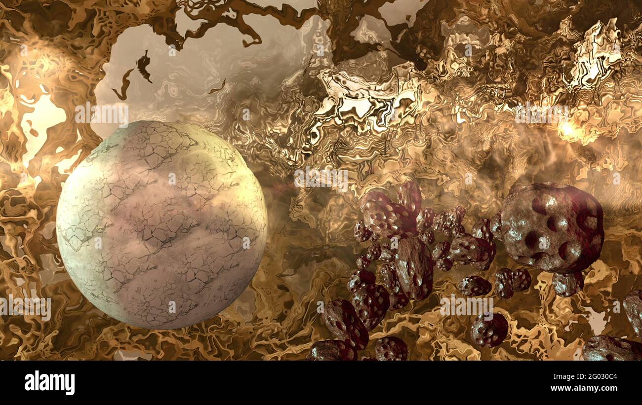 3d illustration - Nebula And Asteroid Field In Deep Space Stock Photo ...