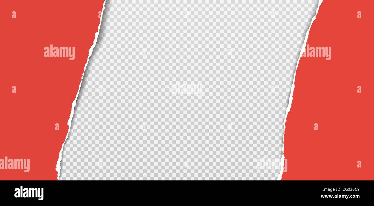 Torn, ripped red paper strips with soft shadow are on white squared ...