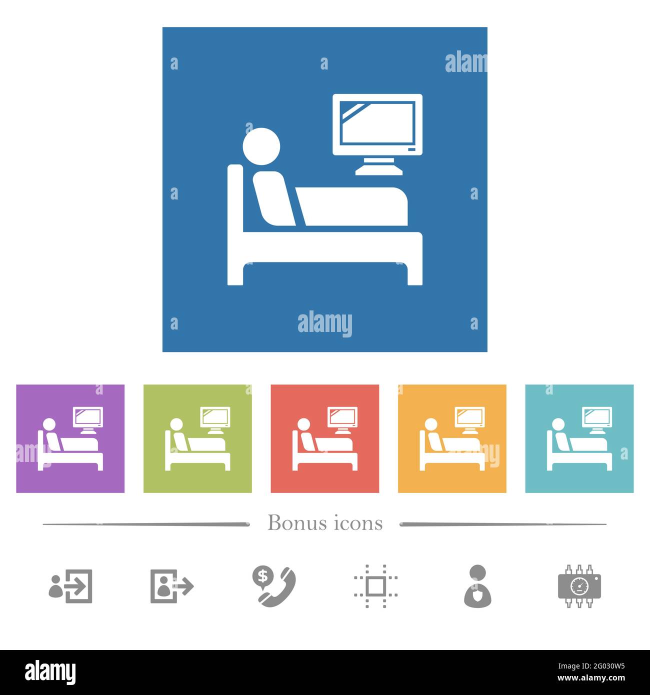 Hospital ward flat white icons in square backgrounds. 6 bonus icons ...