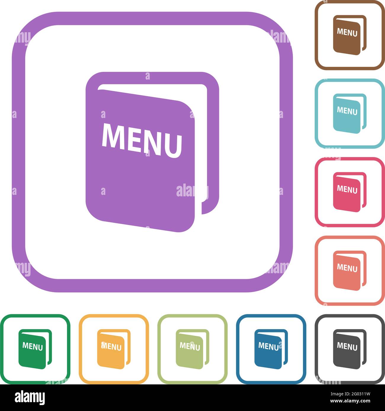 Menu simple icons in color rounded square frames on white background ...