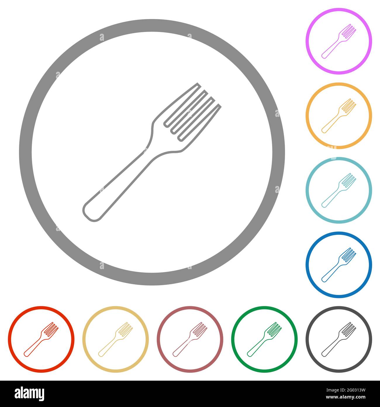 Single fork flat color icons in round outlines on white background ...
