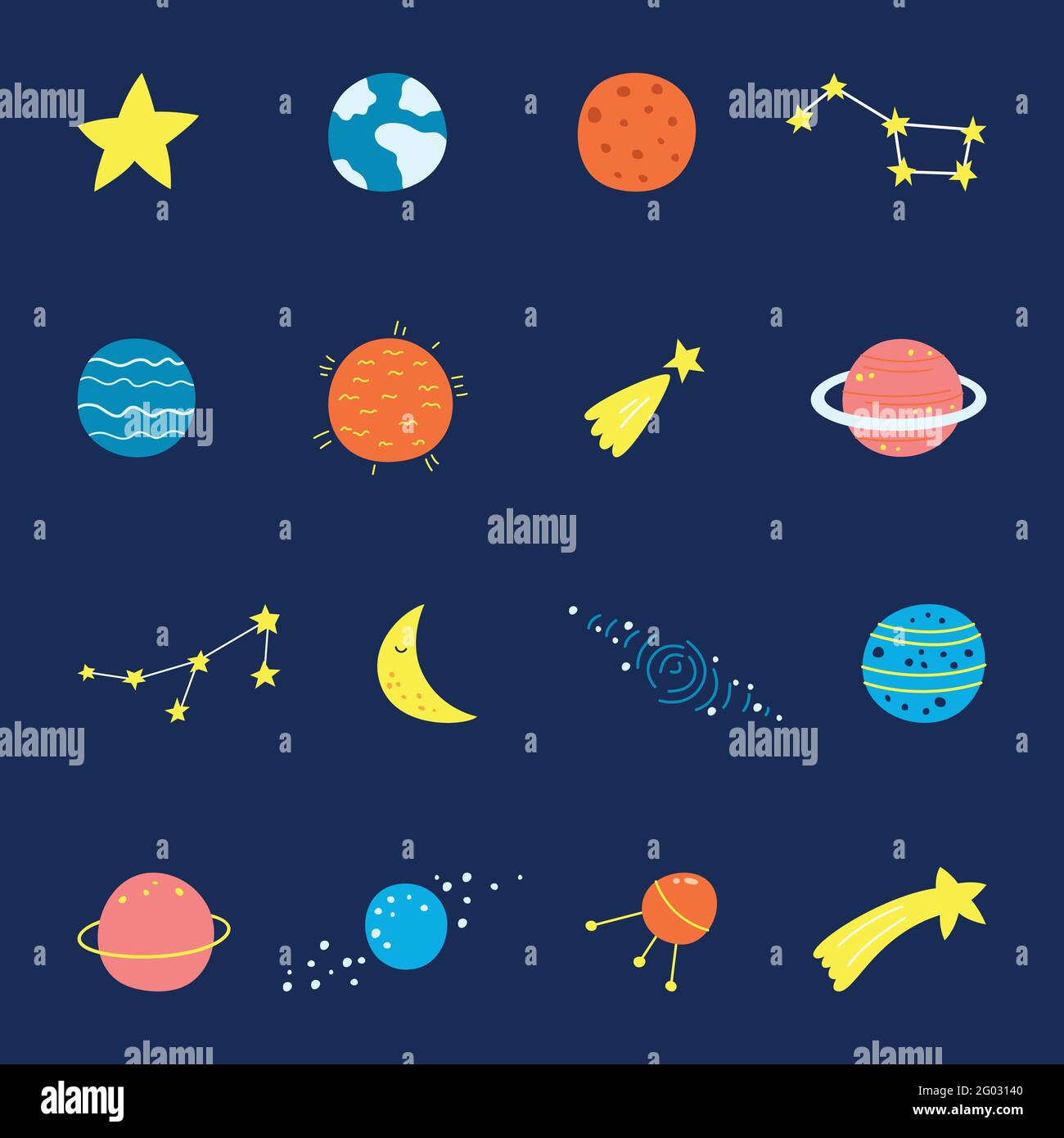 Vector set of cartoon planets. Colorful set of isolated objects. Space ...